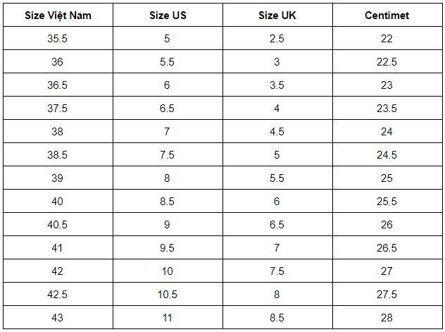 Bảng Size giày Và Cách Quy Đổi Size giày "Chính Xác 100%"